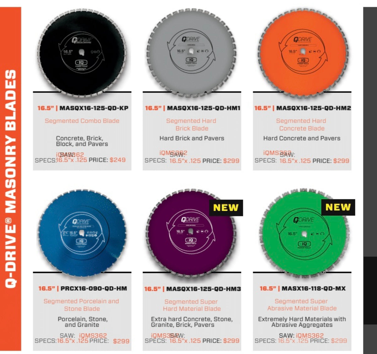 16.5" ORANGE Q-Drive Arrayed Segmented Hard Concrete Blade Silent Core ...